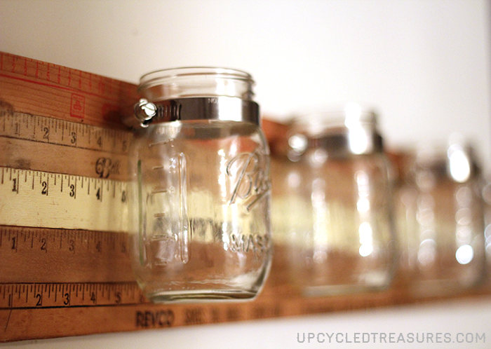 DIY Mason Jar Wall Storage with Vintage Yardsticks
